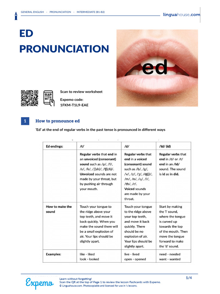 Ed Pronunciation British English Student B1 B2 | PDF | Languages | Foreign Language Studies