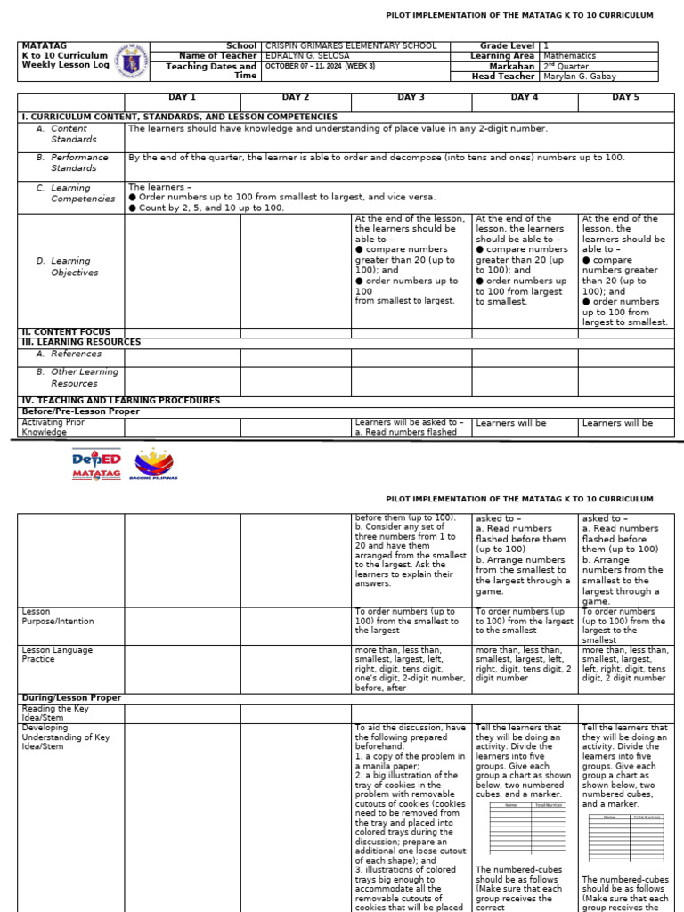 G1-Q2-DLL-MATH | PDF | Curriculum | Learning
