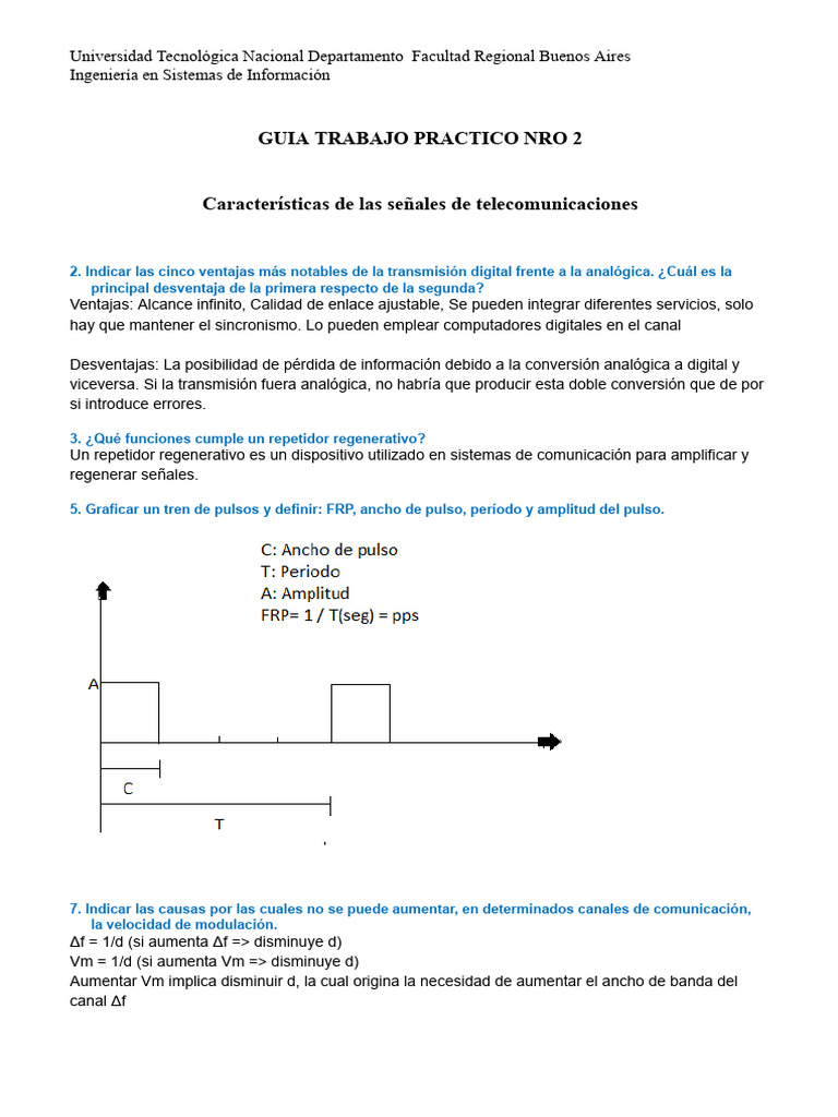 Comunicaciones GUIA TP Nro 2 | PDF | Señal analoga | Tecnología de información y comunicaciones
