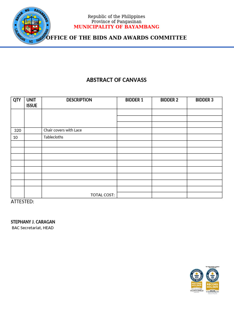 Bayambang Abstract of Canvass Report | PDF