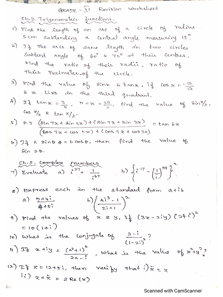 Gr 11 Maths Worksheet | PDF