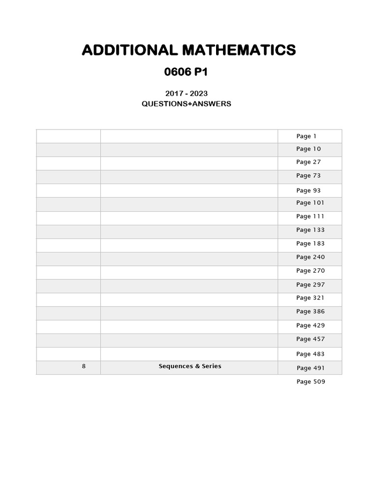 IGCSE Cam Additional Mathematics P1 2017-2023-Sample | PDF | Kinematics | Integral
