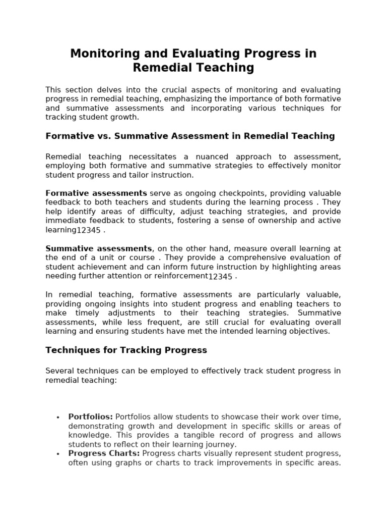 Remedial Learning Progress Monitoring | PDF | Educational Assessment ...