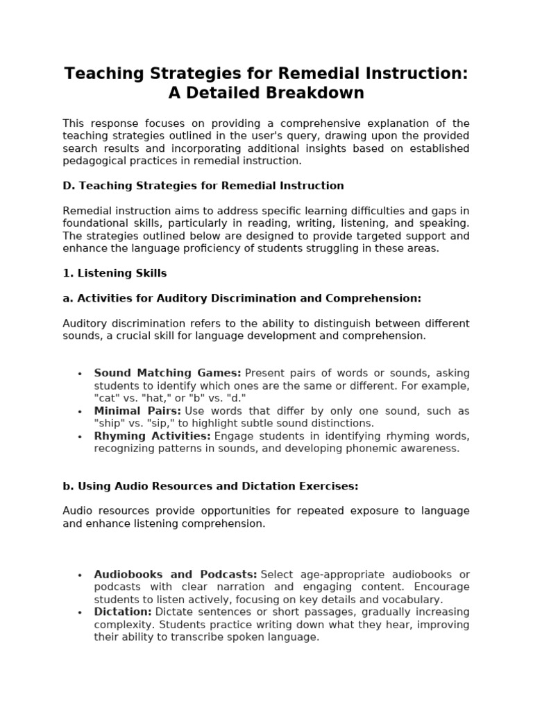 Teaching Strategies For Remedial Instruction | PDF | Reading ...