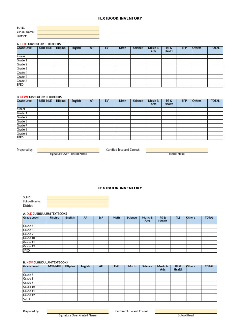 Textbook Inventory for Schools | PDF
