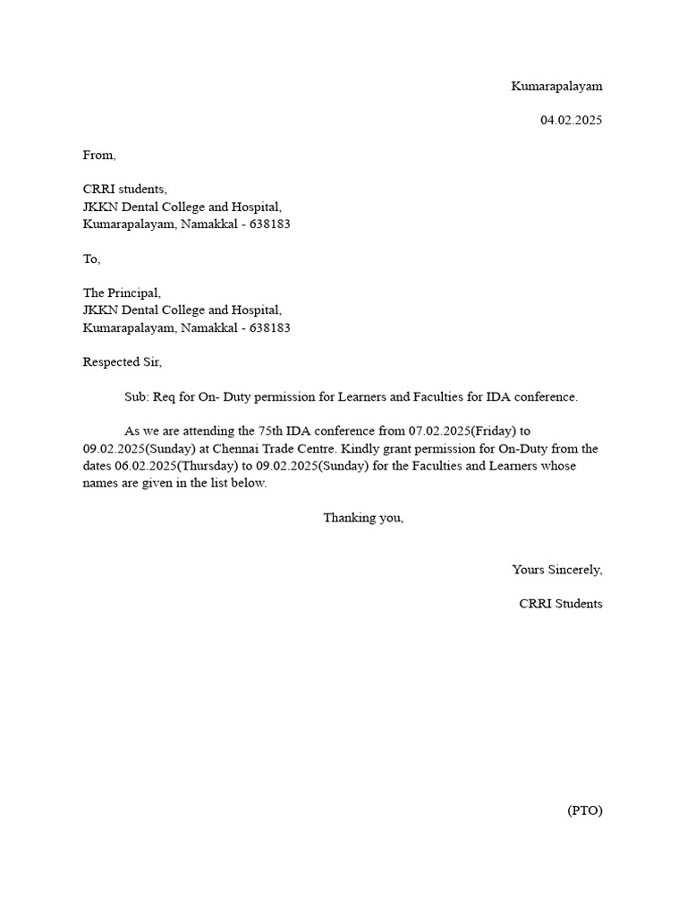 On-Duty Request for IDA Conference 2025 | PDF