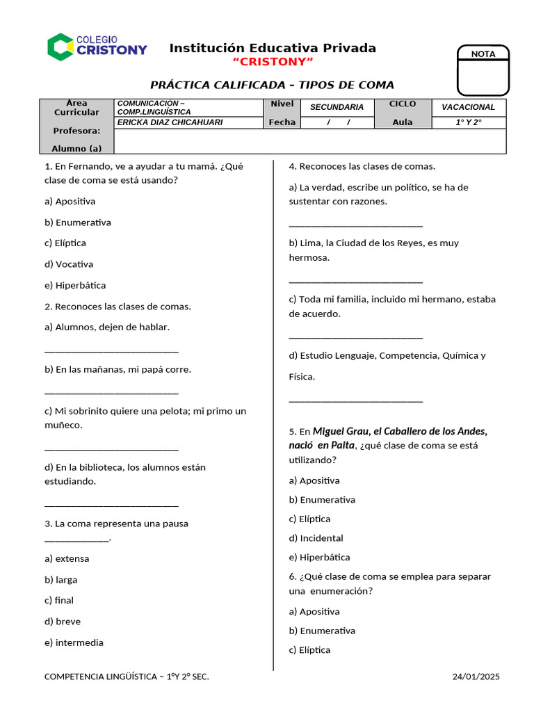 Tipos de Coma para Secundaria | PDF