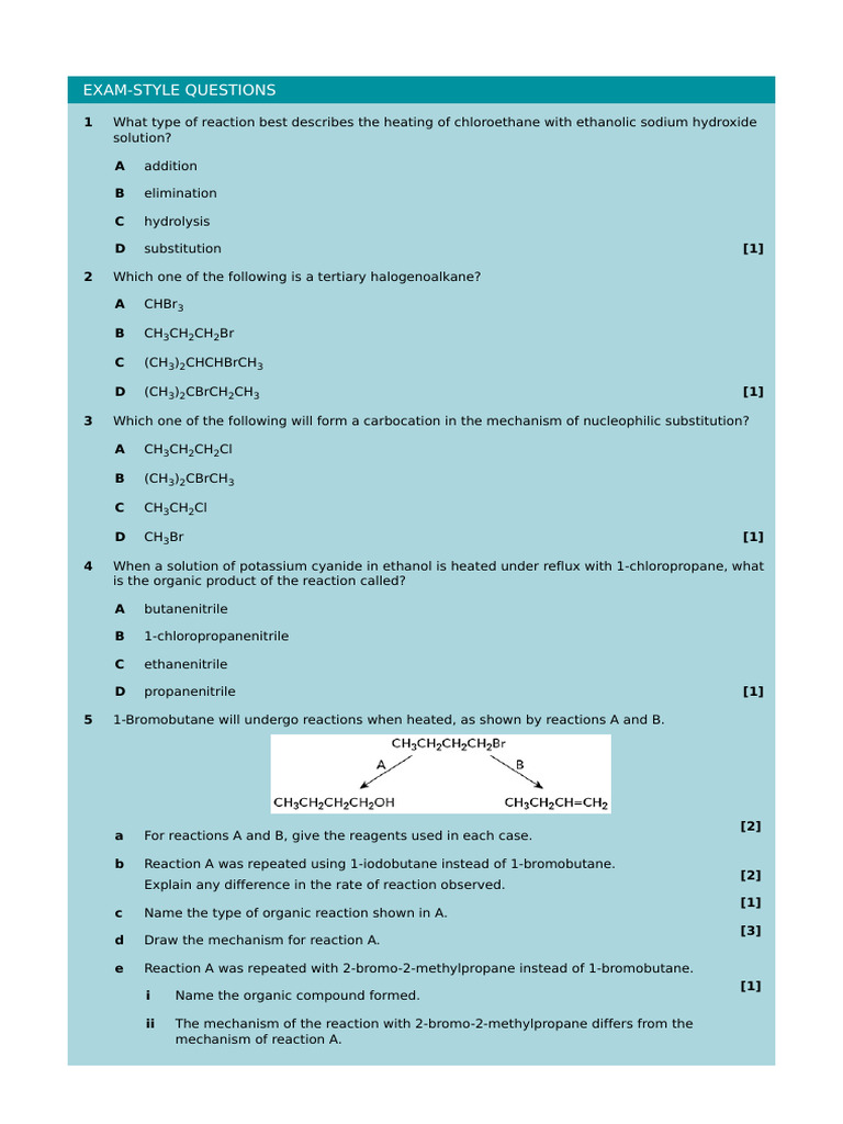 Nucleophili, Elimination Exam Style CHPT 16 | PDF | Chemical Reactions | Unit Processes