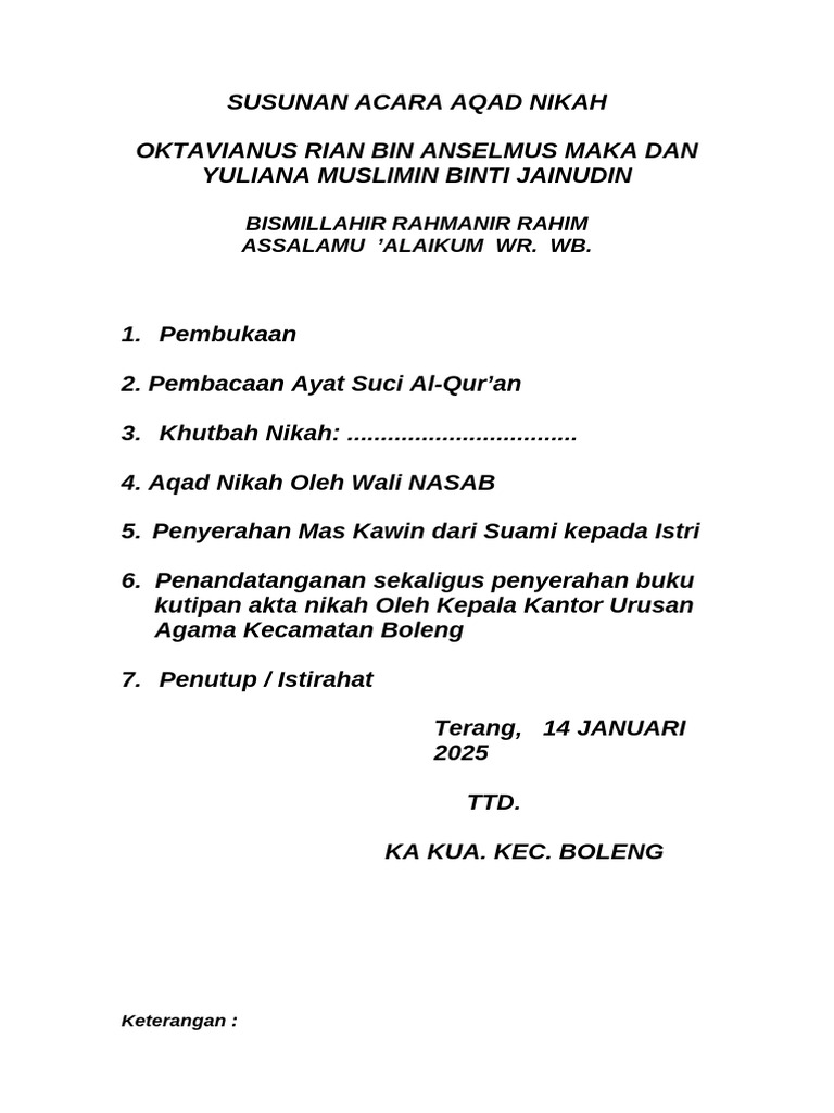 Susunan Acara Aqad Nikah Lengkap | PDF