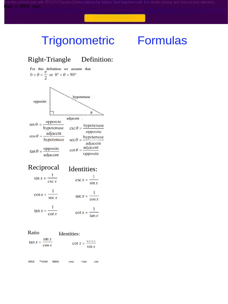 TRIGNOMETRIC Formulas (OCR) (OCR) | PDF | Trigonometric Functions ...