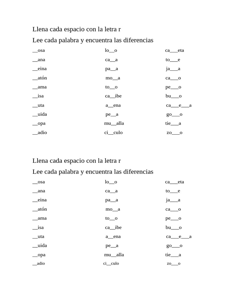 Palabras Con La Letra R y RR | PDF