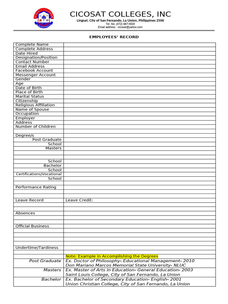 Employee Record Template Guide | PDF