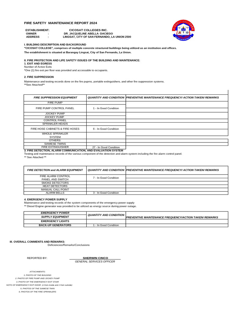 Fire Safety Maintenance Report 2024 | PDF | Firefighting | Fire Safety