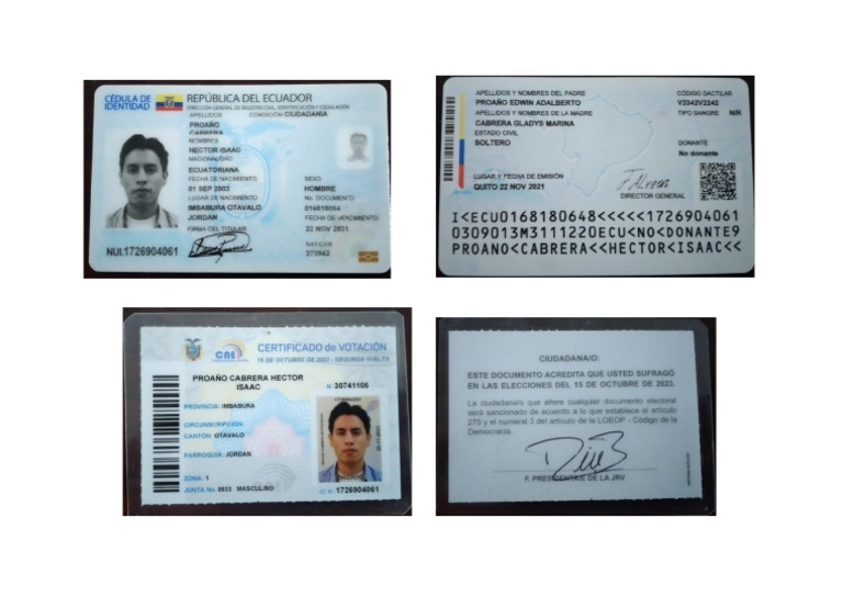 Cédula y Papeleta de Votación - Héctor Isaac Proaño Cabrera | PDF