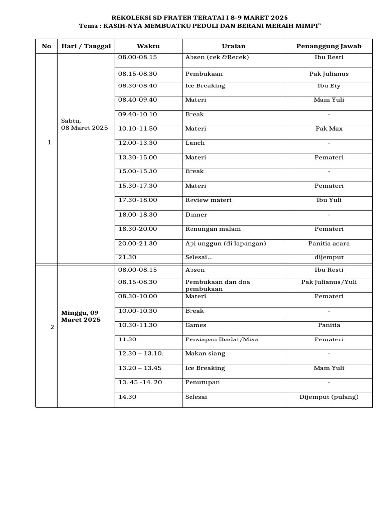Jadwal Rekoleksi | PDF