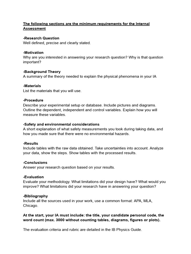 IB Physics IA Requirements Overview | PDF