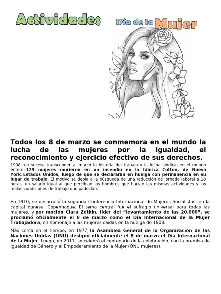 Historia del Día Internacional de la Mujer | PDF | Mujer