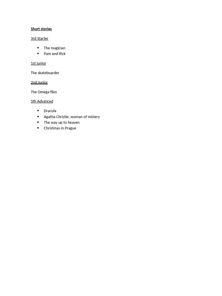 Short Stories & Levels Guide | PDF