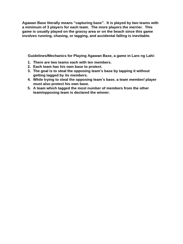 Agawan-Base Guidelines Mechanics | PDF