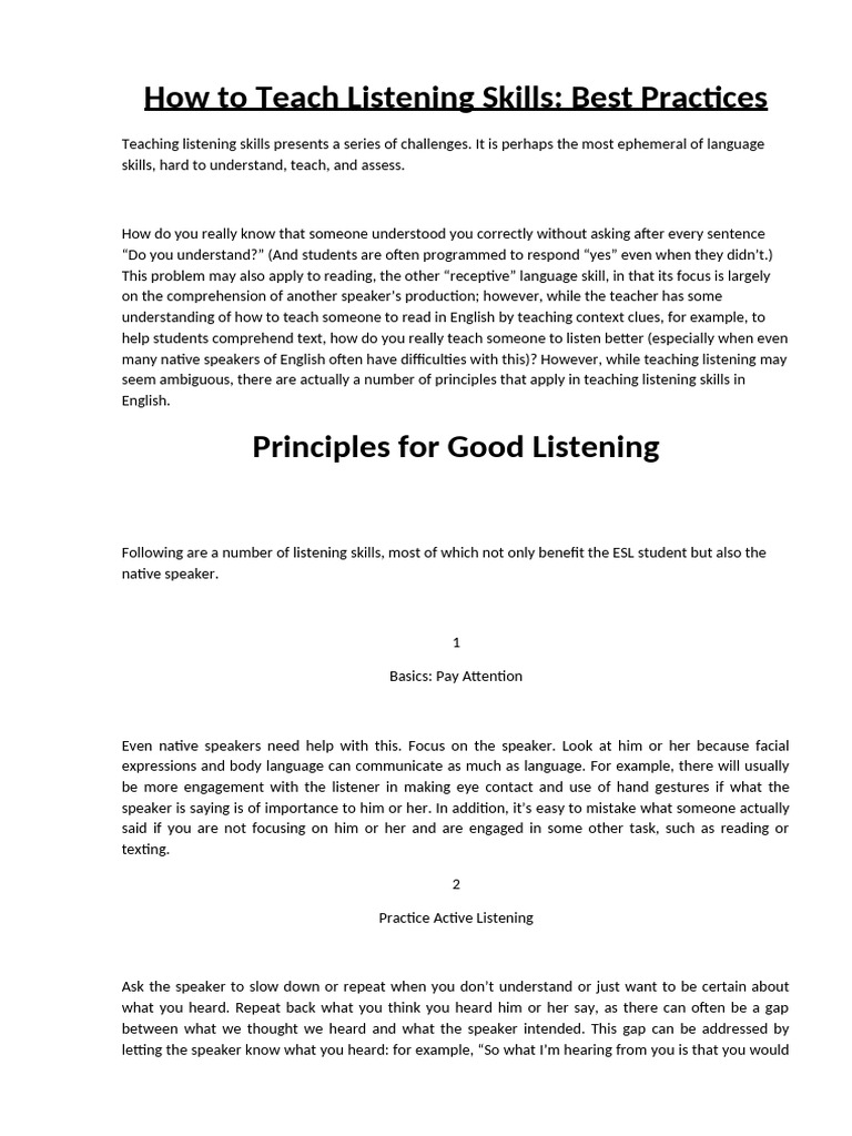 Best Practices for Teaching Listening Skills | PDF | Linguistics ...