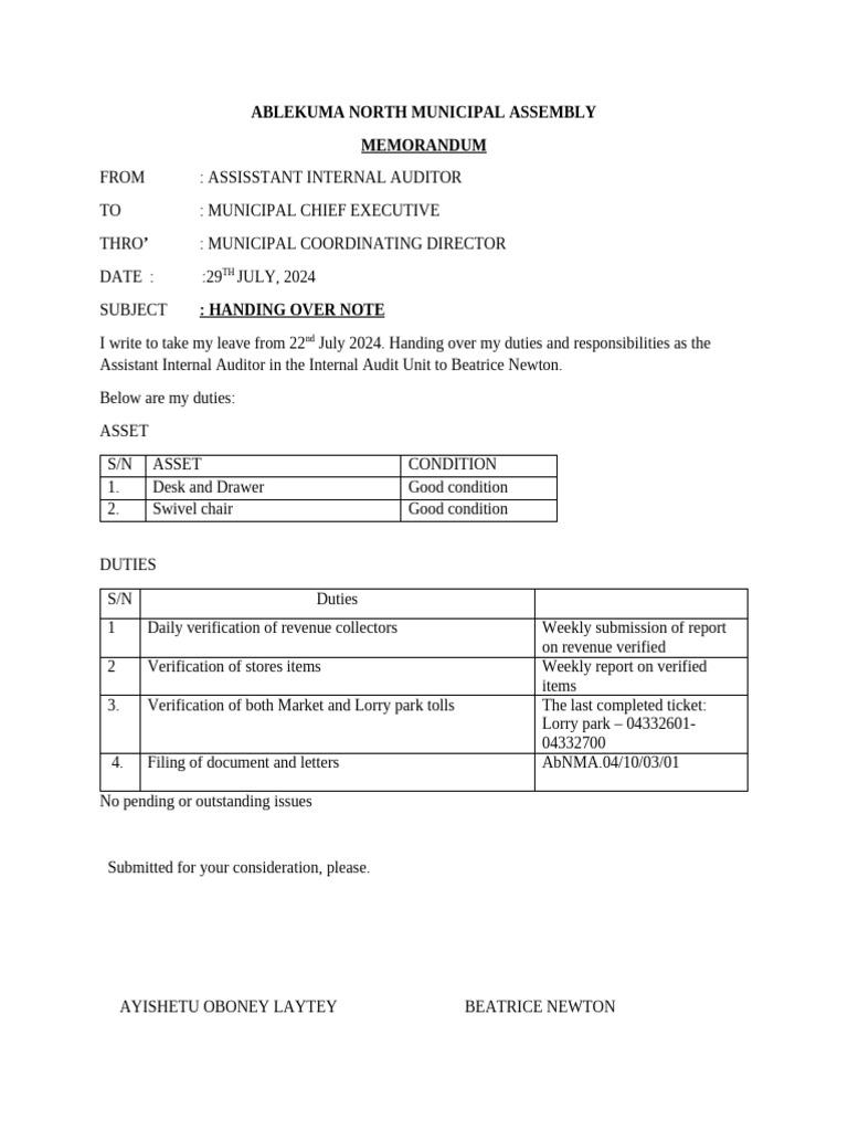 Sylvia Handing Over Note | PDF