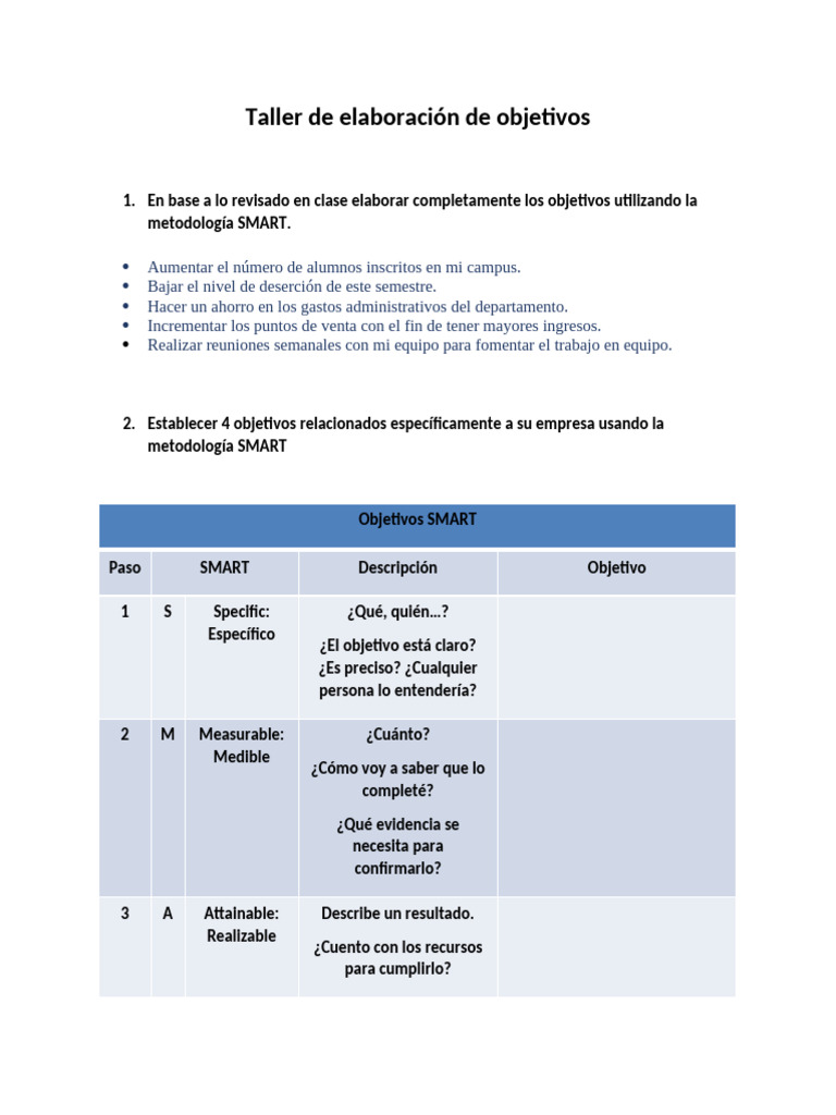 Guia de Elaboración de Objetivos SMART | PDF