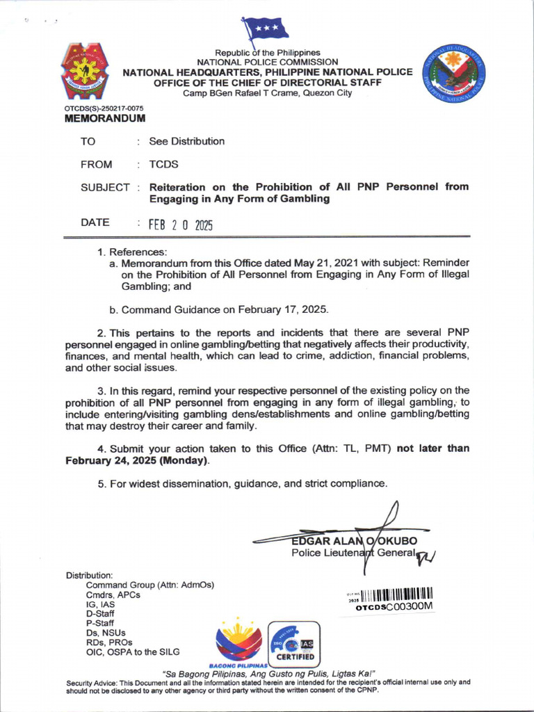 2-21 Reiteration On The Prohibition of All PNP Personnel From Engaging ...