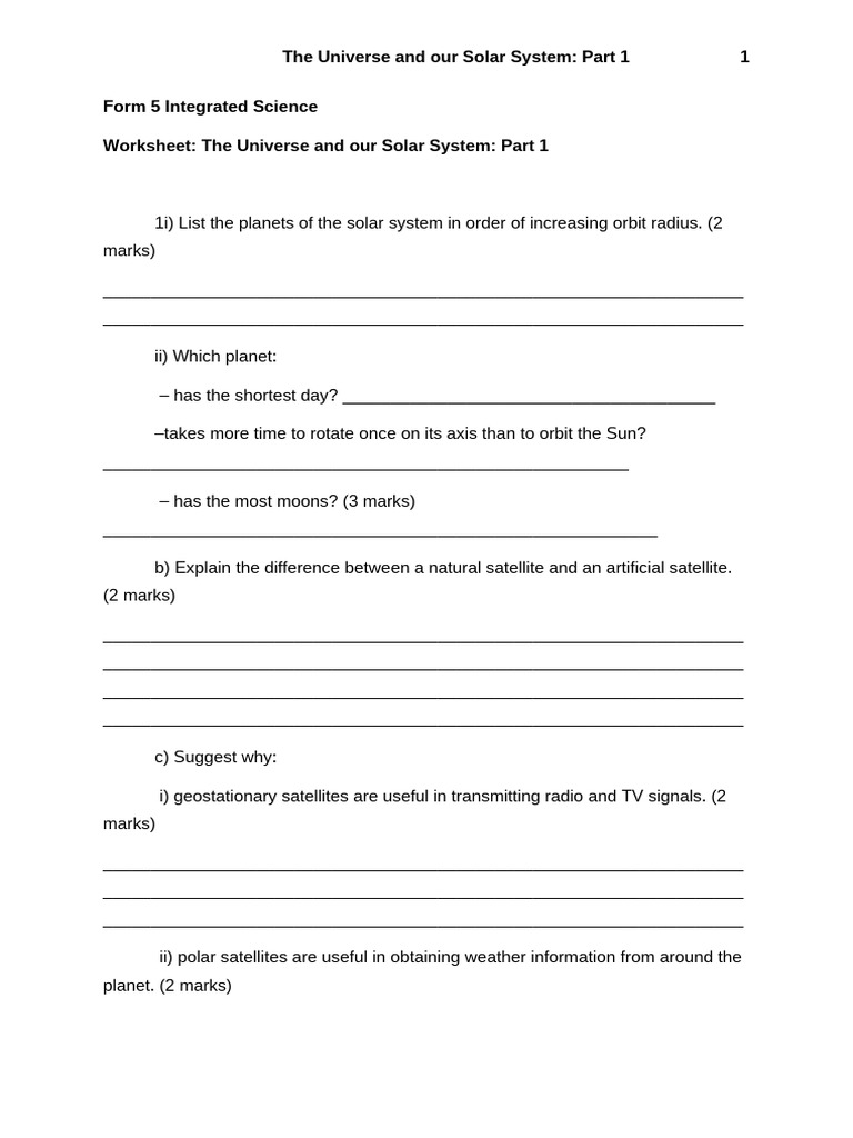 Solar System Planets Worksheet | PDF | Planets | Solar System