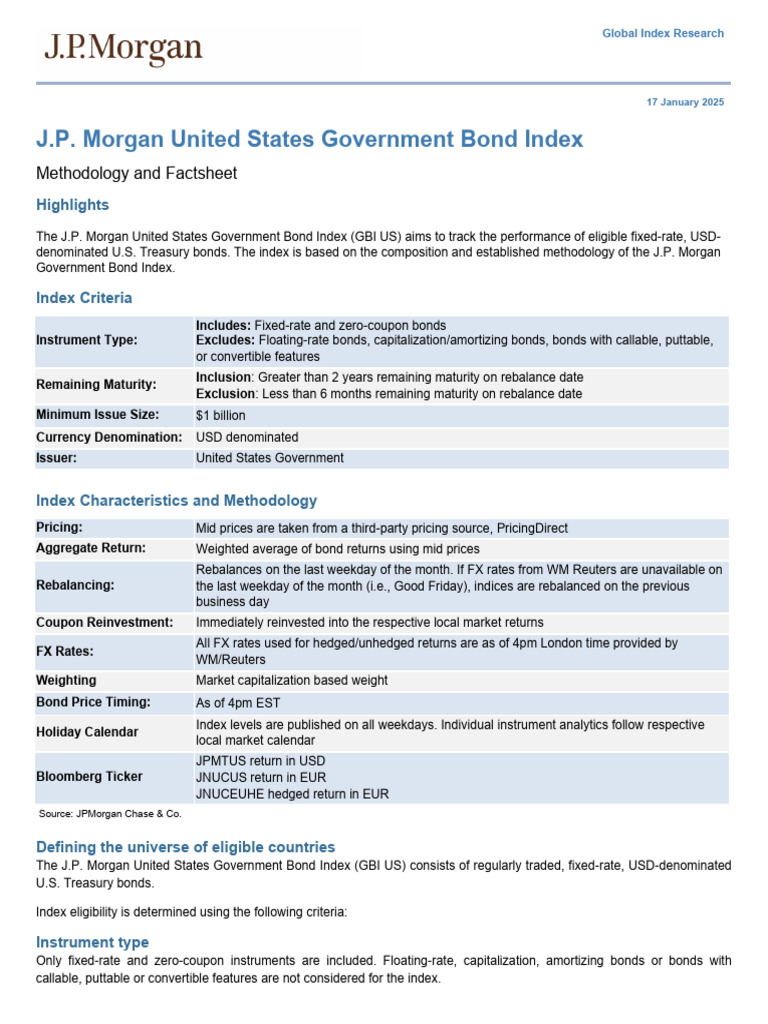 J.P. Morgan U.S. Government Bond Index Methodology | PDF | Bonds ...