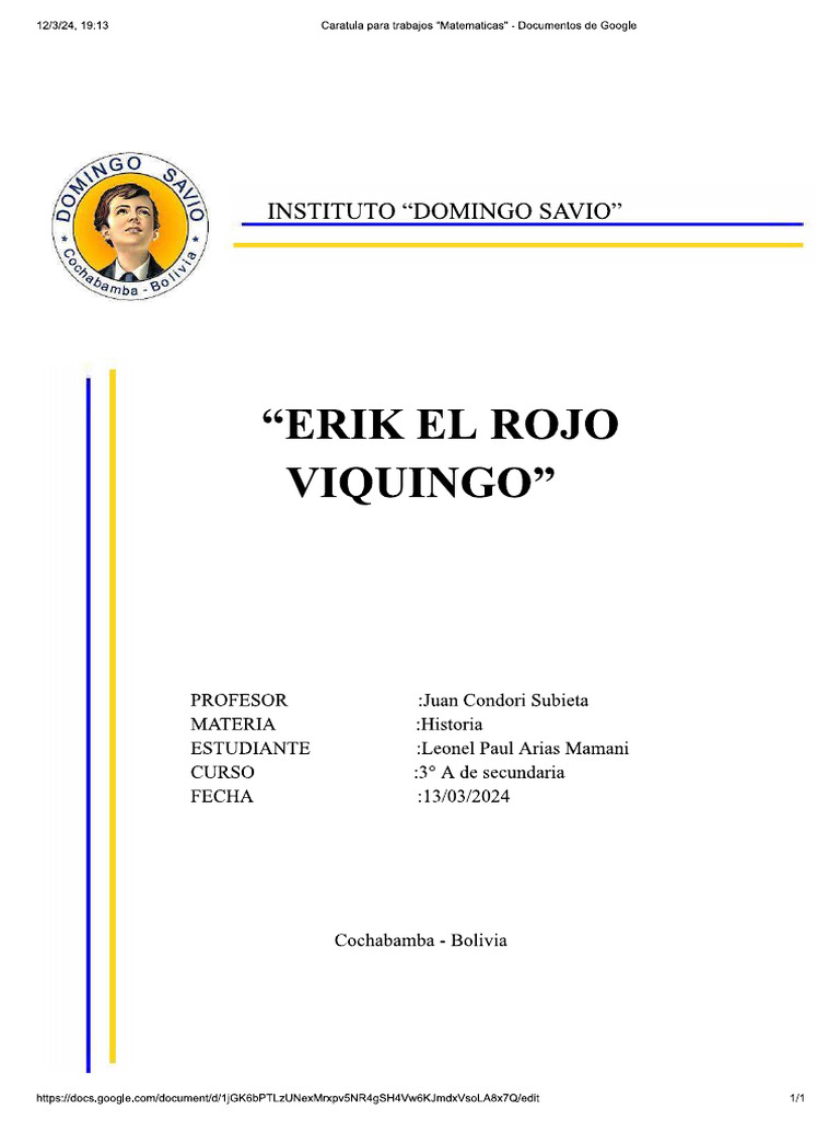 Formato Caratula 0 Domingo Savio | PDF