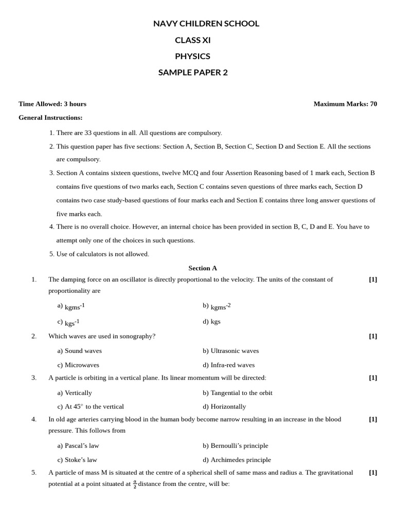 PhysicsSamplePaper2 | PDF | Collision | Pressure