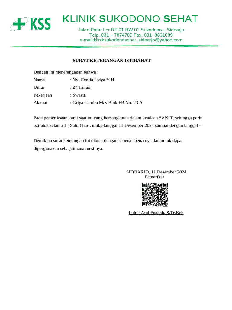 Surat Sakit KSS | PDF
