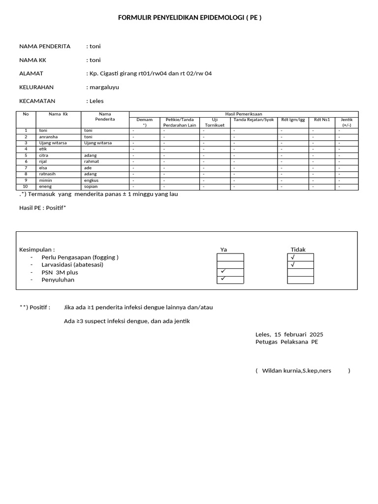 Formulir Penyelidikan Epidemologi | PDF