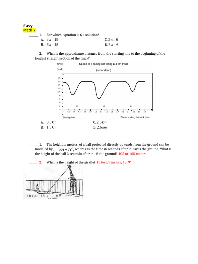 Trivia Questions - Copy For Math 7 | PDF