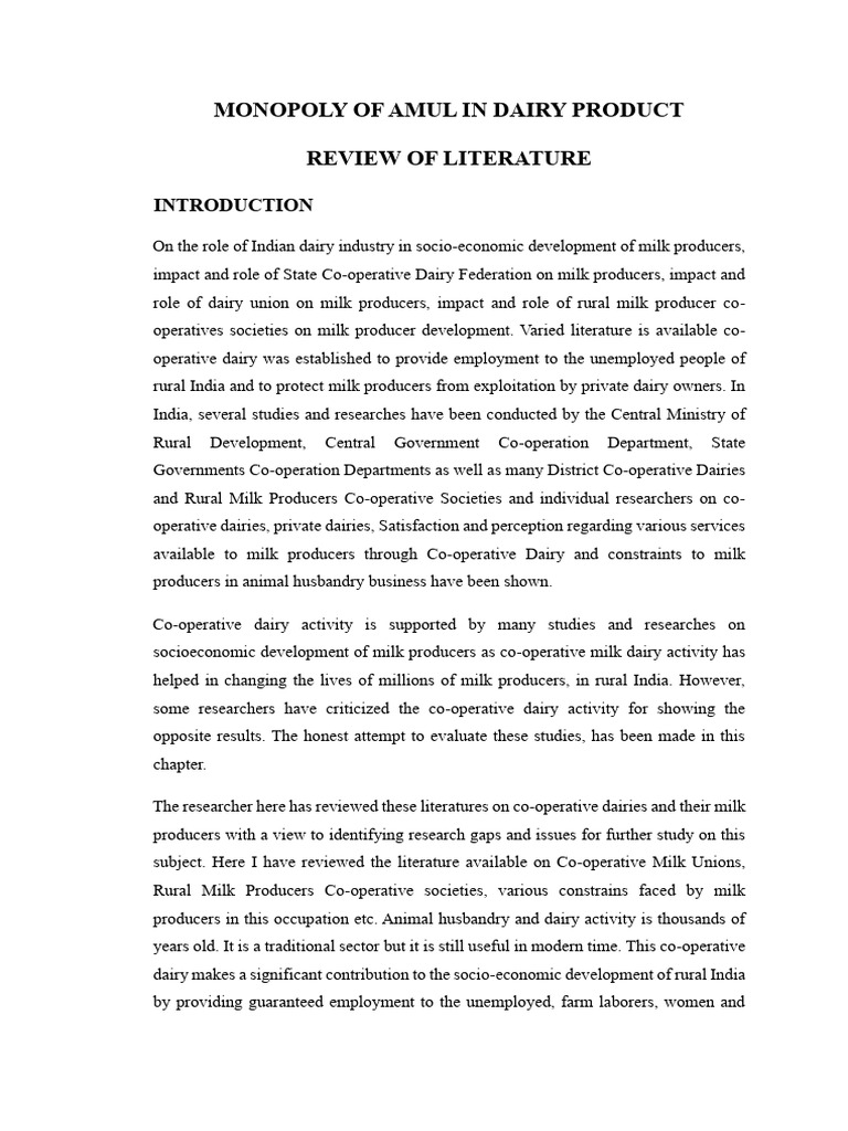 Amul's Dairy Monopoly: Literature Review | PDF | Cooperative | Monopoly