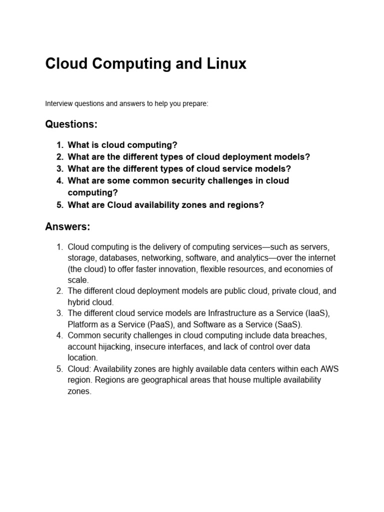 Cloud Computing Interview and Answers | PDF | Cloud Computing | Databases