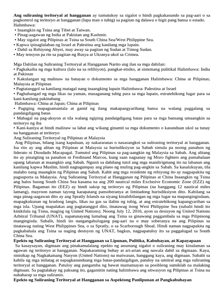 Ang Suliraning Teritoryal at Hangganan | PDF