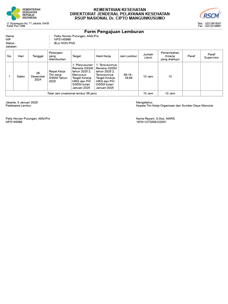 Formulir Lemburan RSUP Dr. Cipto 2025 | PDF