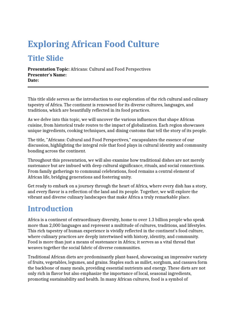Exploring African Food Culture | PDF | African Cuisine | Foods