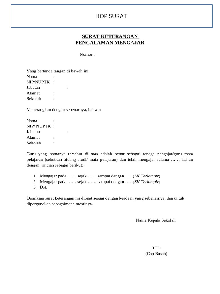 Surat Keterangan Mengajar | PDF