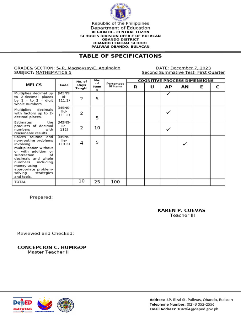 Grade 5 Math Test Guide | PDF | Mathematics