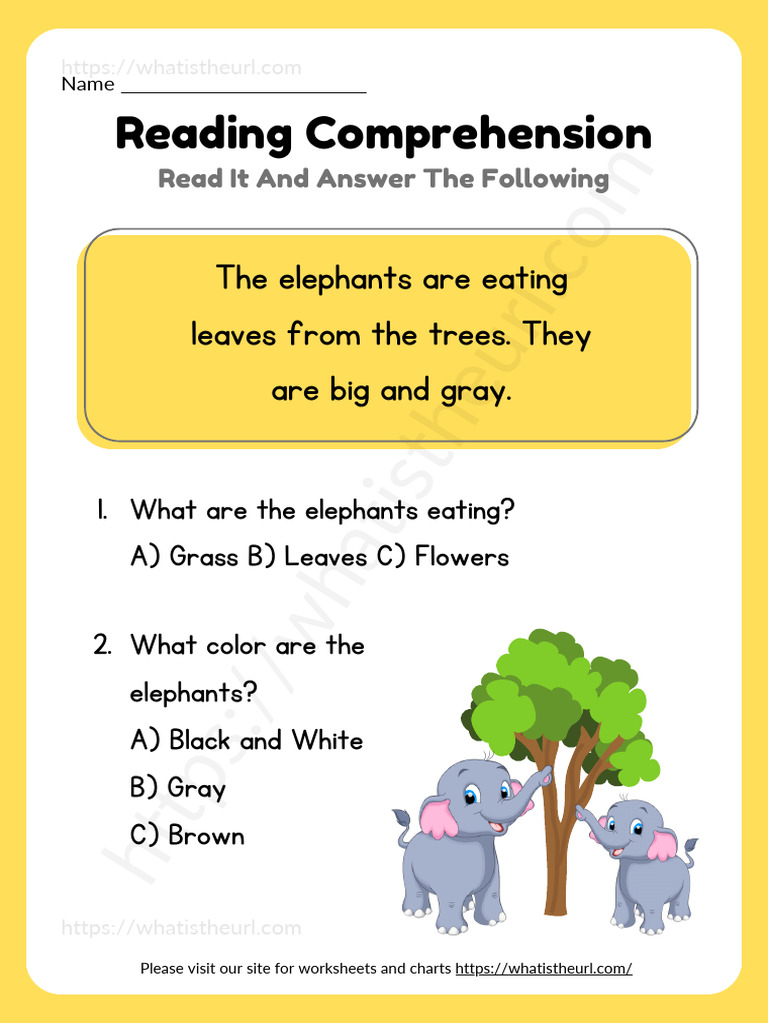 Kinder Garten Reading Comprehension Passages Elephants Lions Monkey and ...