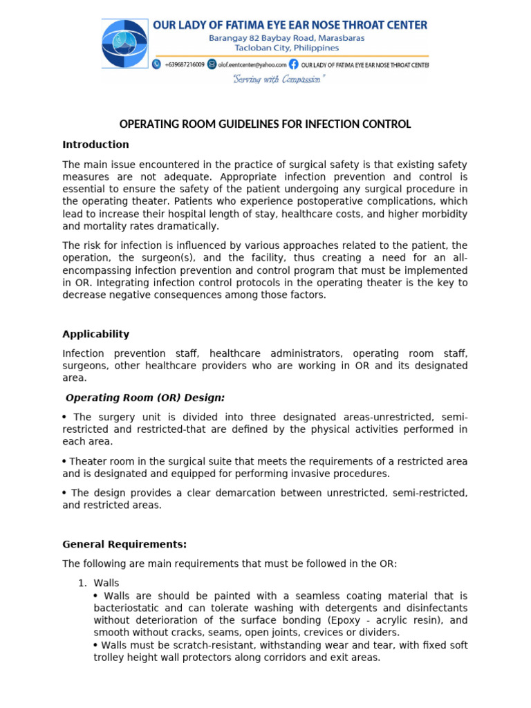 Infection Control in Operating Rooms | PDF | Operating Theater | Surgery