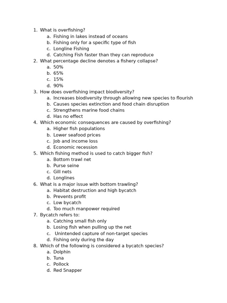 Practice Quiz on APES Overfishing | PDF | Overfishing | Commercial Fishing