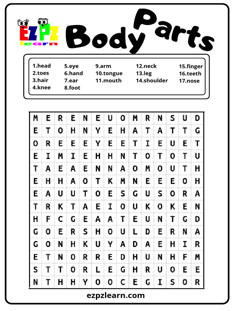 Body Parts Simple Wordsearch | PDF