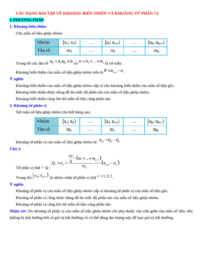 Cac Dang Bai Tap Ve Khoang Tu Phan Vi Mau So Lieu Ghep Nhom | PDF