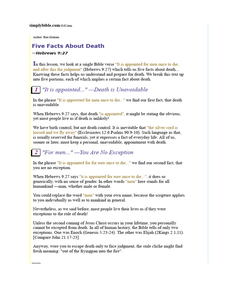 f162 Whybe Five Facts About Death | PDF | Jesus | Bible