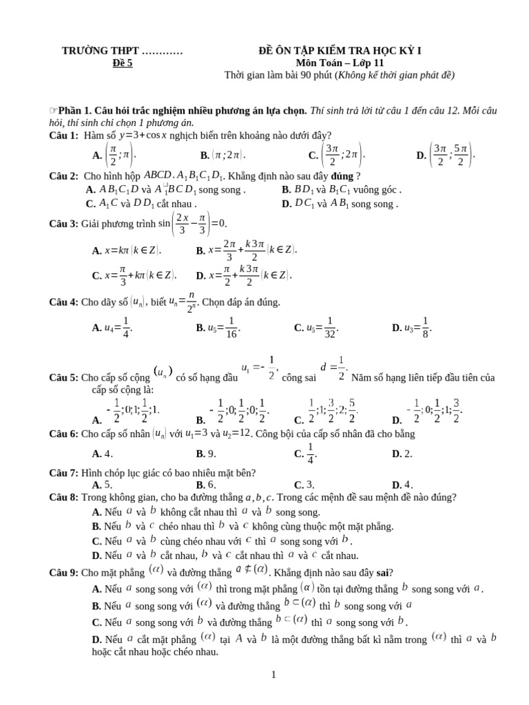 ĐỀ 05 ÔN TẬP CKI - TOÁN 11 (CD) | PDF