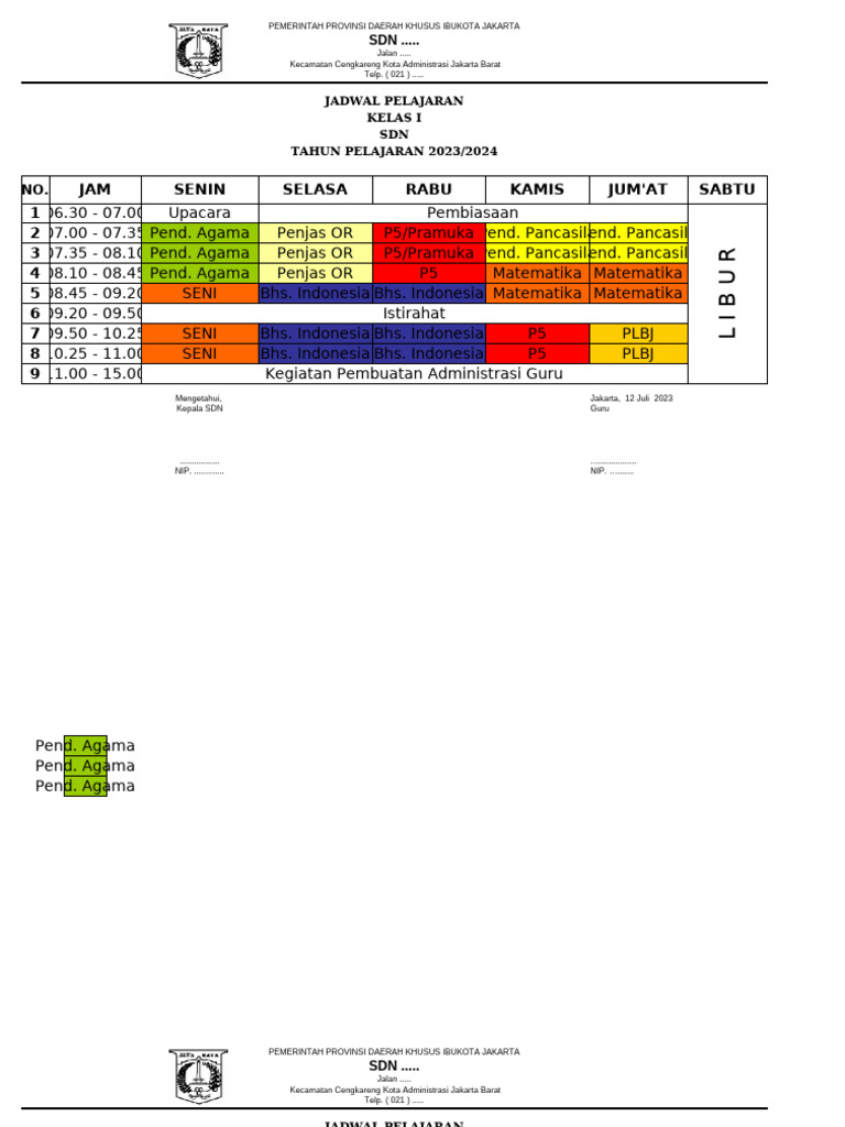 Jawdal Kumer Kelas 1 - 2 - 4 Dan 5 TP 2023-2024 | PDF
