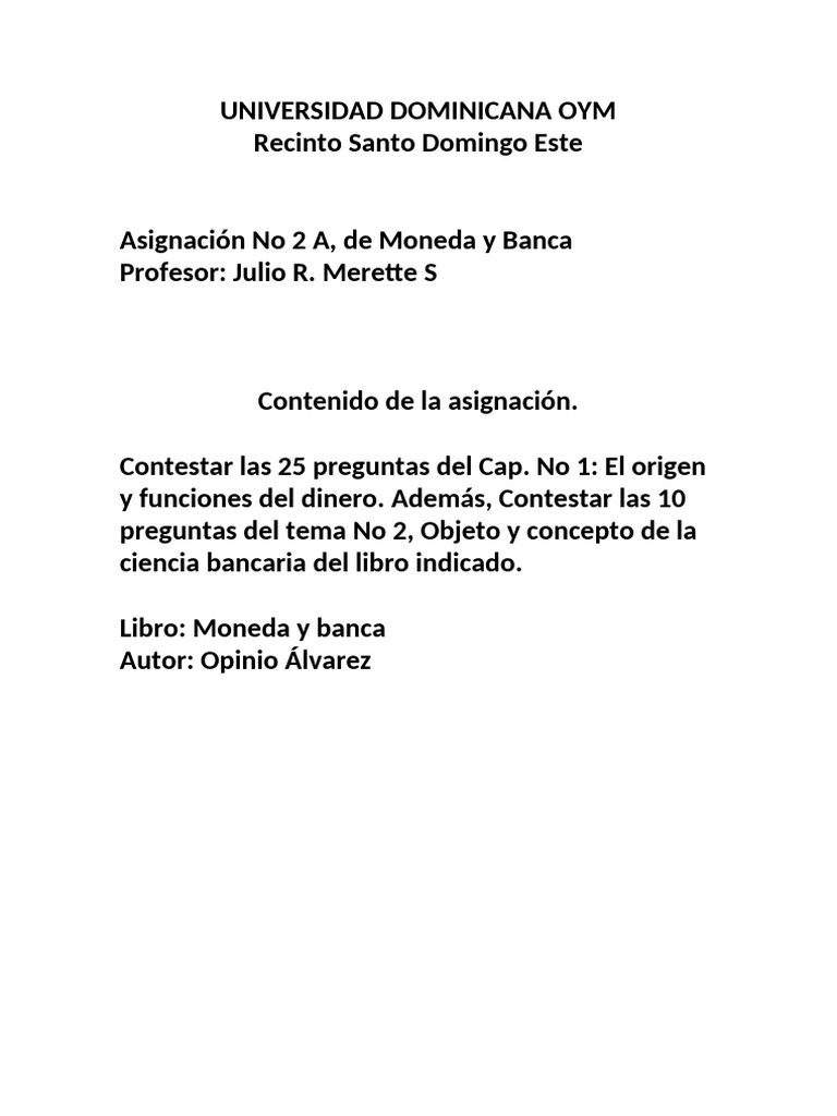 Practica No 2A de Moneda y Banca. | PDF